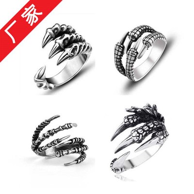 -Mens Domineering Open Titanium Steel Eagle Dragon Claw Rin
