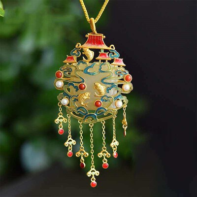Fish Leaping Dragon Gate Imitation Natural Hetian Jade Neckl