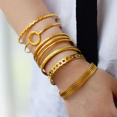 Stainless Steel Bangles Bracelet for Women Luxury Gold Plate