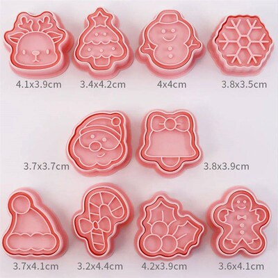 10Pcs/set Christmas Cookie Cutters Embossing Christmas Cooki