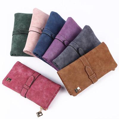 2023 New Fashion Women Wallets Drawstring Nubuck Leather Zip
