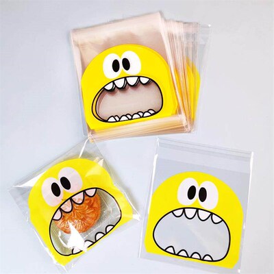 50/100pcs Cute Monster Sharp Teeth Plastic Bags Xmas Gift Pa