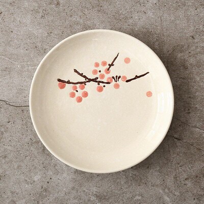 6inch Japanese Round Plate Creative Plum Blossom Handpainted
