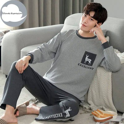 Autumn Winter Knitted Cotton Cartoon Mens Pyjamas Couple Pa
