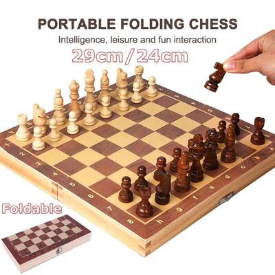 3 in 1 International Chess Backgammon Foldable Wood Large Ch