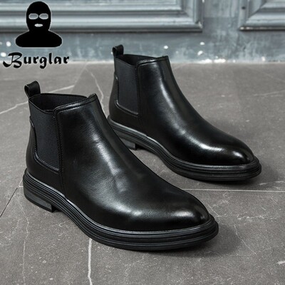 尖头切尔西靴子男 Ankle  Chelsea Boots For Men Leather Shoes