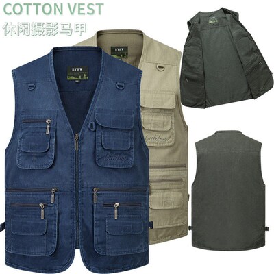 Mens Middle-aged And Elderly Denim Vest Middle-aged tton Po