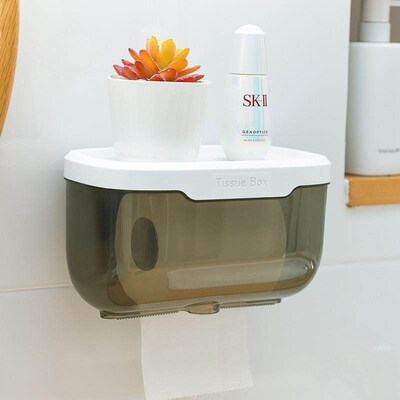 Toilet Paper Holder Wall Mounted Tube Tray Tissue Box Shelf