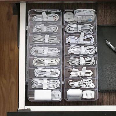 Cable Storage Box Transparent Plastic Data Line Storage Cont
