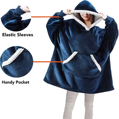 Winter Plush Fleece Wearable Hooded TV Blanket With Sleeves