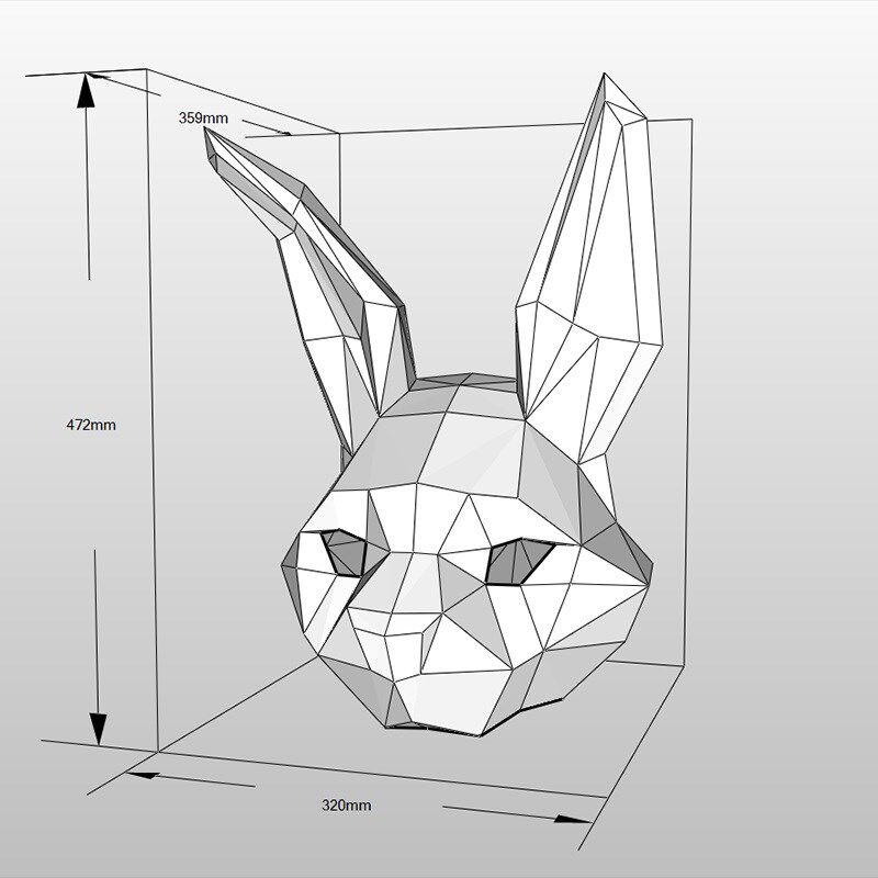 3D纸模兔子头面具头饰动物模型Hallowe