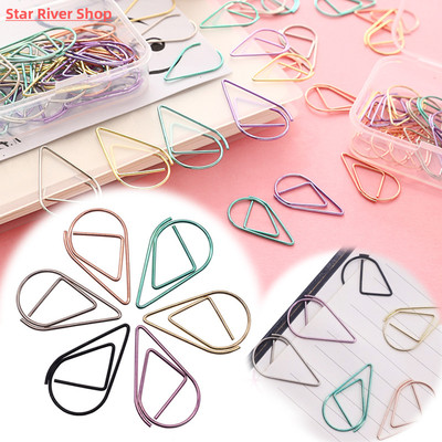 50 Pcs Metal Material Drop Shape Paper Clips Gold Silver Col