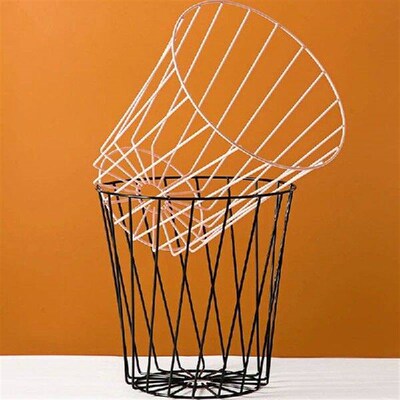 Wrought Iron Wire Cage Trash Can Round Wastebasket Office