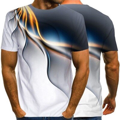 3D Digital Printed Geometric Patterned Waterdrop Short Sleev