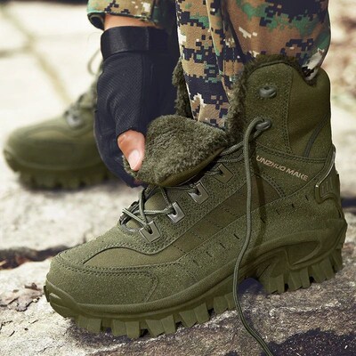 Mens Military Boot Combat Mens Ankle Boot Tactical Warm Fur