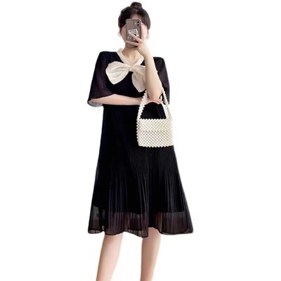 Pregnant Womens Dress With Thin Bow Chiffon Pleated Materni