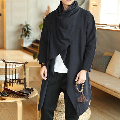 Mens tton Linen Cloak Long Irregular Cloak 2025 Long Sleeve