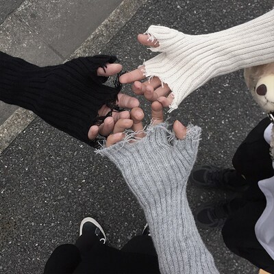 Tattered Punk Unisex Fingerless Cuff Knit Gloves Women Men E