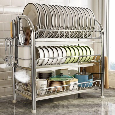 Kitchen stainless steel bowl drain plate storage rack shelf