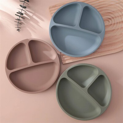 3PCS Silicone Baby Feeding Set Suction Dish Plate BPA Free T