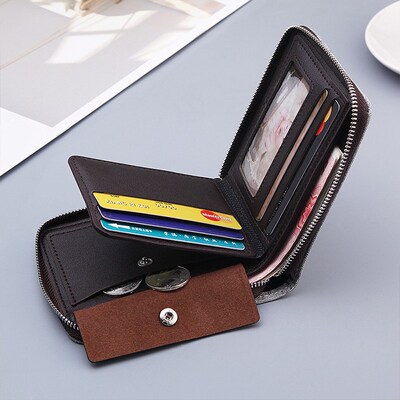 Casual Mens Short Wallet  Solide Short Wallets Men Zipper V