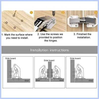 2/4/10PCS 90 Degree Cabinet Hinges No-Drilling HoleHydraulic
