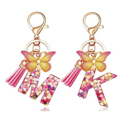 Fashion Resin A-Z Initial Letter Keychn For Women Pink Spa