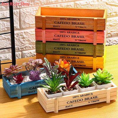 Natural Wooden Flowerpot Garden Decor Trough Decor Pots Succ