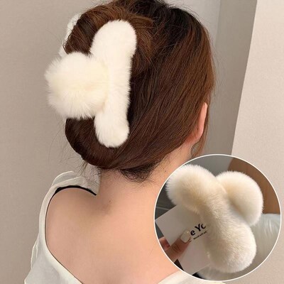 New Faux Fur Big Crab Hair Clip For Girls Rabbit Hair Claw C
