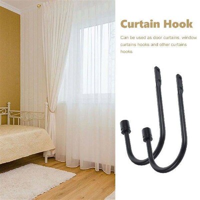 2 Pcs Bright Black Curtain Hooks Wall Mounted Holdbacks For