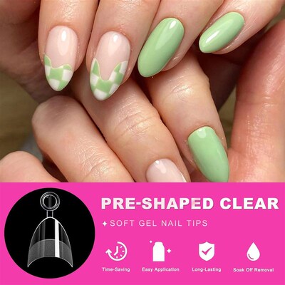 240pcs Half ver Almond Pre-filed Nail Tips Half Matte XS Pre