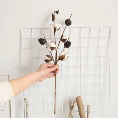 1Pcs Artificial Naturally Dried Cotton Stem Flower Filler
