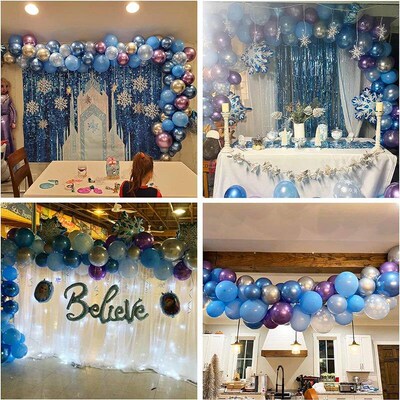 95Pcs Snowflake Balloon Garland Arch Kit Metallic Blue Purpl