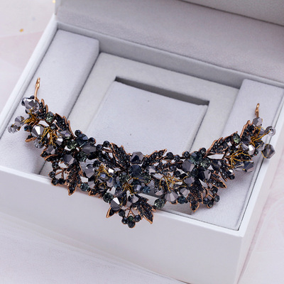 Baroque Handmade Black Crystal Beads Bridal Tiaras Crown Rhi