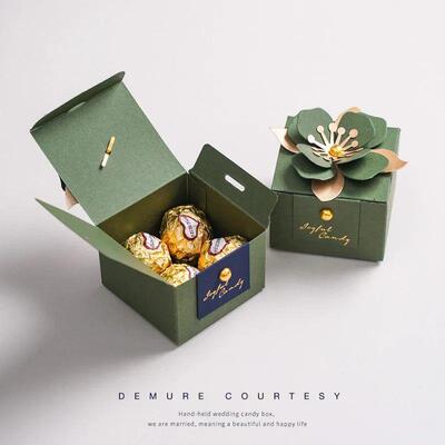 10pcs Forest Style Green Wedding Candy Box Square Three-dime