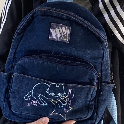 2023 New Denim Korean All Match Schoolbags Kawaii Women Stud