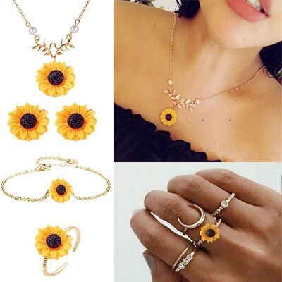 5pcs/lot Jewellery Set Women Sunflower Accessories Set Neckl