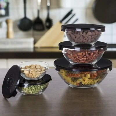 Glass Food Storage Containers with Snap Lids 10 Pieces Set b