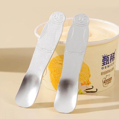 Mini Penguin Pure Aluminum Ice Cream Spoon, Silver, for Pape