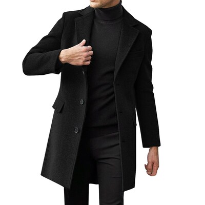 [thick Version] Mens British Mens Long-sleeved Woolen Coat