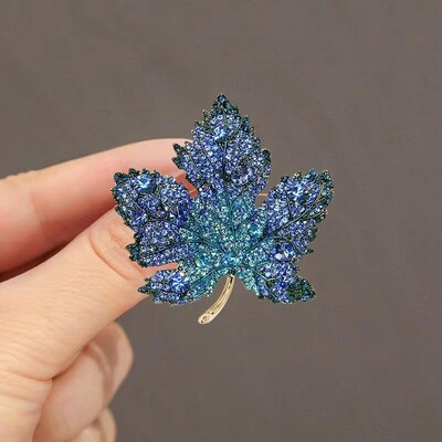 Diamond Studded Maple Leaf Brooch Stylish Elegant Clothing A