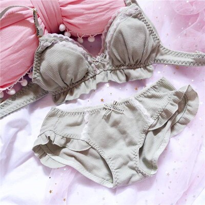 Japanese Student Girls Underwear Set Cotton Bow Lace Wirele