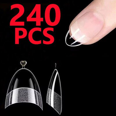 240pcs Half ver Almond Pre-filed Nail Tips Half Matte XS Pre