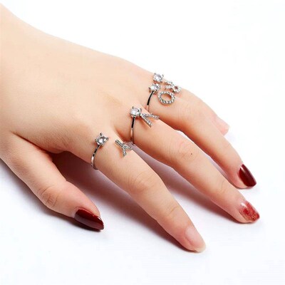 Tiny Initial Letter Rings For Women Fashion A-Z Letter Adjus