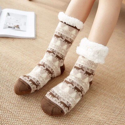 Christmas Fuzzy Fluffy Socks Women Winter Plush Soft Floor F