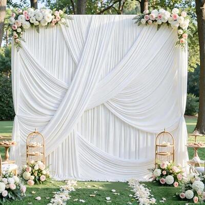 1Panel White Backdrop Ceiling Drapes Wrinkle Free Tent Rod P