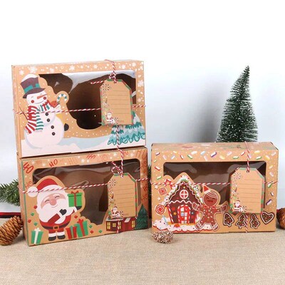 3-12pcs Christmas Kraft Paper Gift Boxes Santa Snowman Candy