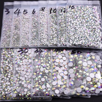 Super Glitter Crystal AB Non Hotfix Rhinestones SS3-SS50 Fla
