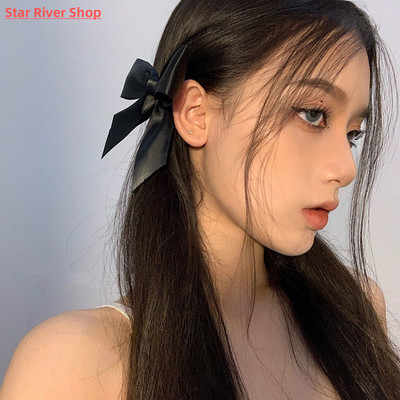 2pcs Black White Ribbon Hair Bows Clips Vintage Bowknot Side
