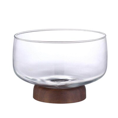 Contemporary Fruit Display Bowl Glass Candy Bowl withWood
